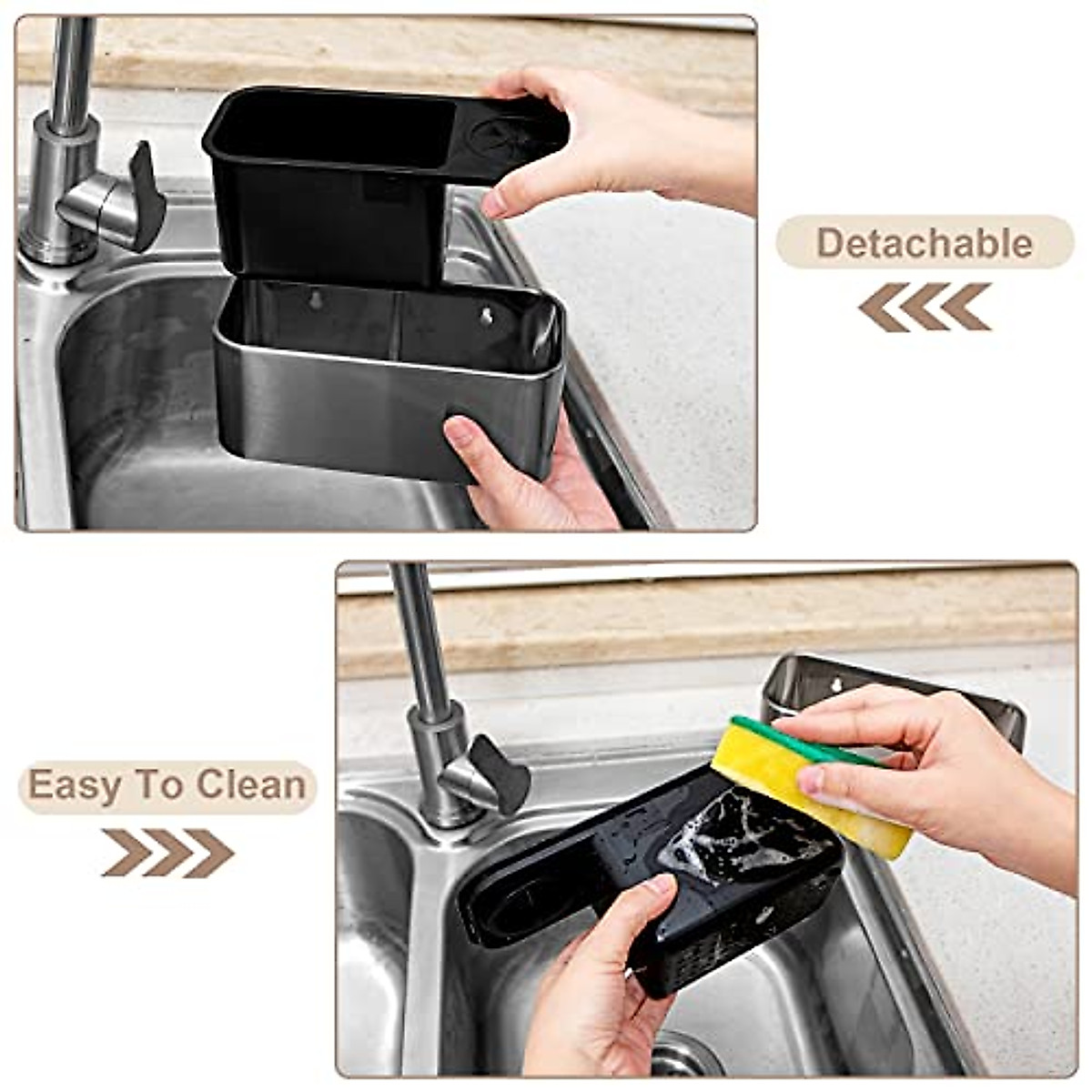 CENPIN Sponge Holder for Kitchen Sink, Sink Organizer Caddy, Dish Brush Holder, Stainless Steel Never Rust, Kitchen Essentials Sink Accessories with Adhesive Installation No Drilling - Silver