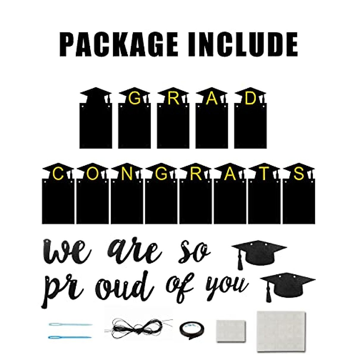 2 PCS 2022 Graduation Photo Banner Black Glittery Congrats Grad We are So Proud of You Garland Graduation Party Decorations Supplies