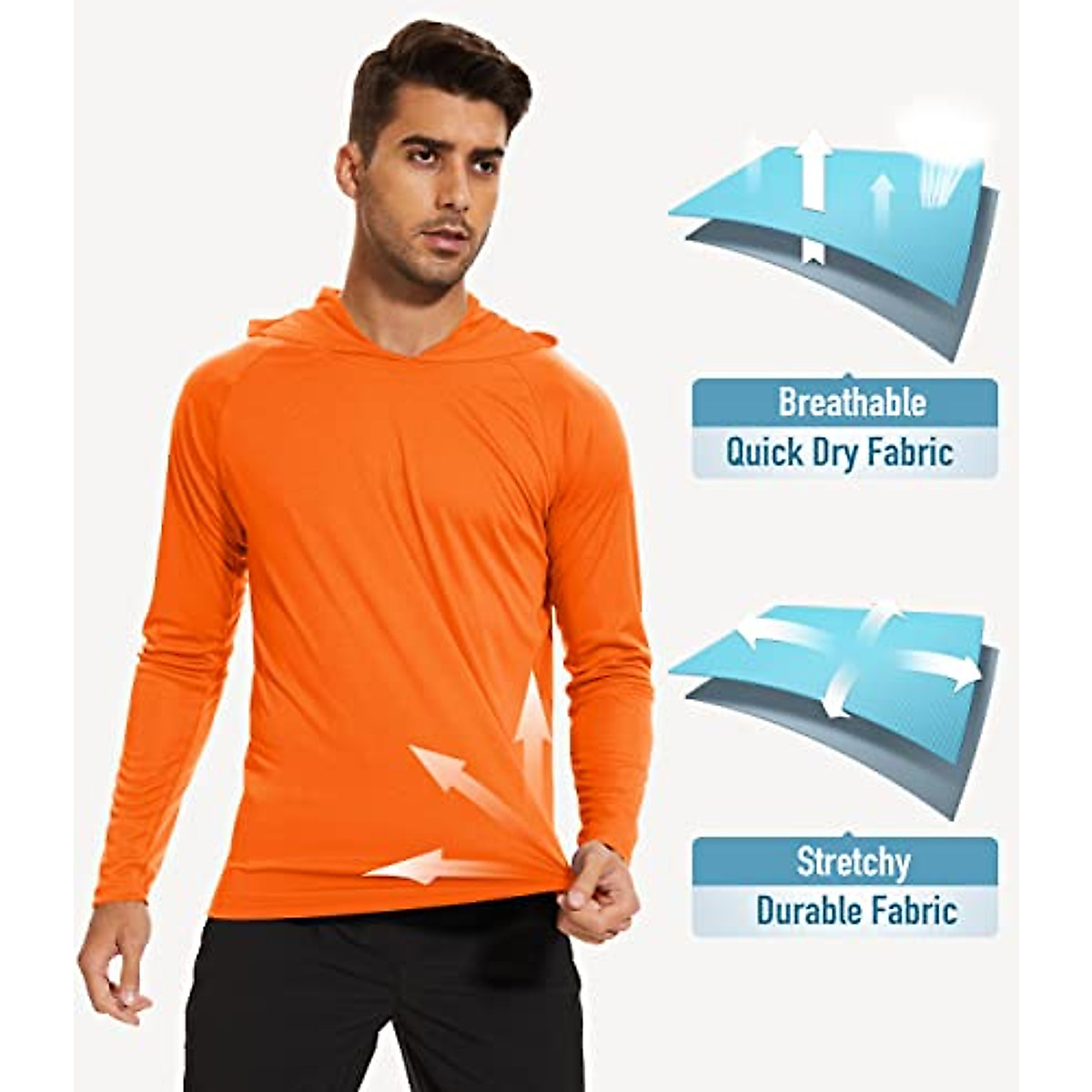 Fishing Shirts for Men Long Sleeve with Hooded UPF 50+ Sun Protection Moisture Wicking Active Rash Guards Summer Shirts Orange
