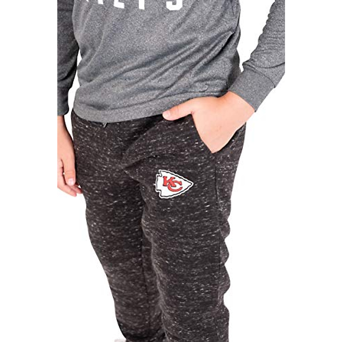 Ultra Game NFL Kansas City Chiefs Boys Extra Soft Black Snow Fleece Jogger Sweatpants, Black Snow, 18/20