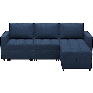 Belffin Modern Fabric Convertible Modular Sectional Sofa Couch with Reversible Chaise and Storage Seats 3 Seater Sofa Sectionals L Shaped Couch Set with Ottoman for Small Space Blue