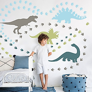 Dinosaur Wall Decals Stickers Glow in The Dark Dino Wall Decal Large Removable Vinyl Dinosaur Feet Wall Sticker for Boys Girls Kids Bedroom Playroom Nursery Wall Decor (Blue)