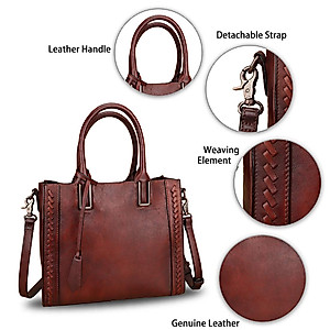 Genuine Leather Satchel Handbag for Women Vintage Handmade Shoulder Bag Cowhide Tote Purse (Coffee)