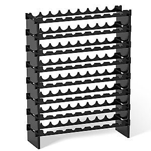 Domax Wine Rack Freestanding Floor - 8 Tiers Wine Bottle Holder 72 Bottle Stackable Wine Rack， Bamboo Wine Holder Wine Storage Racks for Kitchen, Bar, Pantry and Cellar (Black)