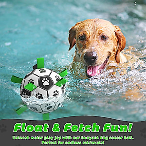 QDAN Dog Toys Soccer Ball with Straps, Puppy Birthday Gifts, Interactive for Tug of War, Durable Balls for Small & Medium Dogs（6 Inch）