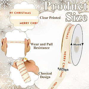 Waydress 2 Pcs Merry Christmas Ribbon Cotton Herringbone Custom Ribbon Natural 5/8 x 10 Yards Christmas Ribbon for Gift Wrapping Crafts DIY Holiday Xmas Decorations