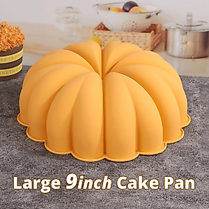 AILEHOPY Large 9 Inch Cake Pan Silicone Mold -Halloween Pumpkin Shaped Cake Mold Baking for Cake, Brownie, Toast with Thanksgiving Christmas Cake Mold