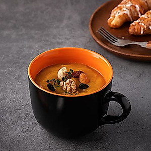 GBHOME Ceramic Soup Mugs with Lid, 24 oz Soup Cups with Hanlde for Coffee,Cereal,Salad,Noodles,Tea,Soup Bowls Cups,Microwave &Dishwasher Safe, Set of 4, Multi-color with Vented lid