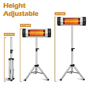 Outdoor Heaters for Patio, Infrared Electric Heater with Tripod & Remote &24H Timer, Height/Power/angle Adjustable with Tip-over Over-heat Protection, 1500W Wall-mounted Heater for Garage Backyard