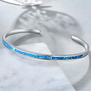 WINNICACA Opal Bracelet Sterling Sliver Blue Fire Opal Bracelets Cuff Bangle Bracelet Jewelry Gifts for Women Her Mom Girlfriend Daughter Wife Anniversary Birthday Gifts Ideas