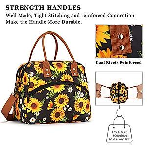 Insulated Lunch Bag Reusable Lunch Box Lunch Tote Bag Cooler Bag with Adjustable Shoulder Strap Food Storage Container Meal Prep Organizer for Women Men Adult Work Picnic - Sunflowers