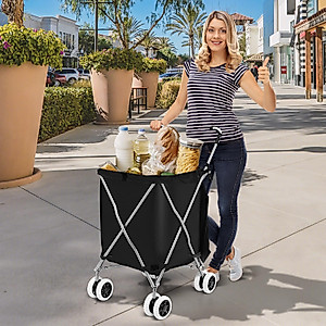 COSTWAY Folding Shopping Cart, Portable Grocery Cart on Wheels with Removable Waterproof Oxford Cloth Liner, Transport Up to 120 Pounds, Lightweight Utility Cart for Groceries, Laundry (Black)