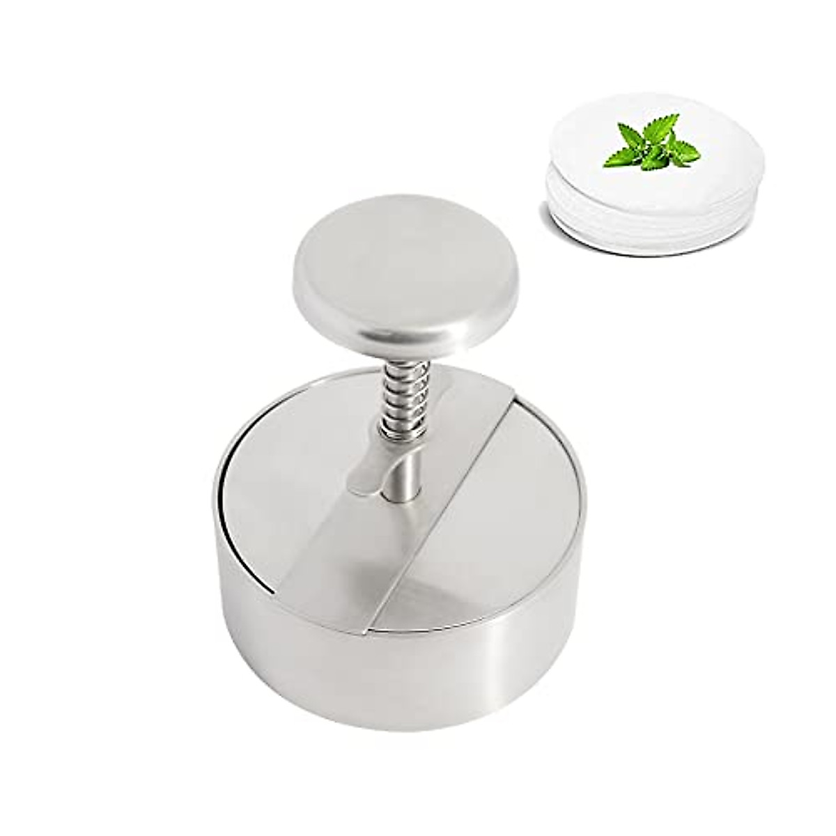 Kayzyue Adjustable Burger Press Stainless Steel Hamburger Patty Maker Non Stick Burger Maker Smash Burger Mold for Veggie Meat Beef Pork Lamb Cheese Halal BBQ Barbecue Grill - with 100 Wax Paper