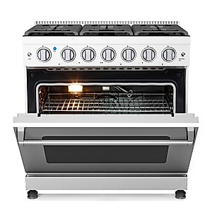 GarveeTech 36” Freestanding Gas Range Stove with 6 Sealed Gas Burner & 6.0 Cu.Ft Electric Convection Oven, Stainless Steel Dual Fuel Range, Slide-In Gas Range Combo for Home and Commercial Use