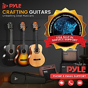 Pyle Beginner Acoustic Guitar Kit, 3/4 Junior Size All Wood Build Nylon Instrument with Capo, Gig Bag, Strap, Extra String Set, for Students Adults and Youth, 36" Black Gloss