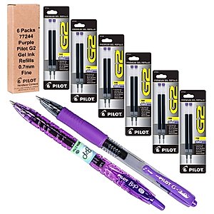 Pilot G2 Refills, Purple Ink 0.7mm Fine, 6 Packs of Refills Plus 1 Pilot G2 07 Purple Pen and 1 Pilot B2p Purple Pen