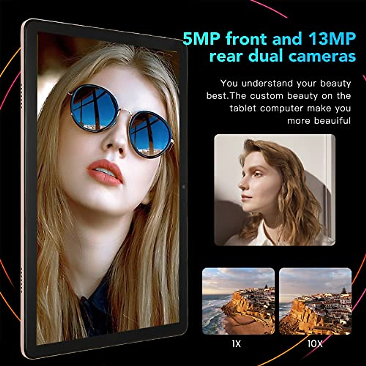 4G LTE Tablet, 5MP Front 13MP Rear 8GB 128GB 1920x1200 Resolution AU Plug 100-240V 10.1 Inch Tablet 8 Core CPU for Android 11.0 for Learning (Gold)
