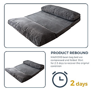 MAXYOYO Bean Bag Bed Folding Sofa Bed Floor Mattress for Adults, Extra Thick and Long Floor Sofa with Corded Washable Cover, Dark Grey, 30x95 Inch