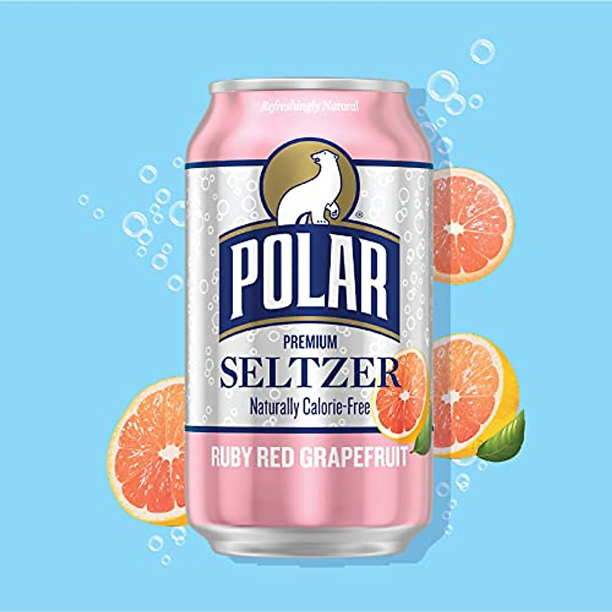 Polar Seltzer Water Ruby Red Grapefruit, 12 fl oz cans, 24 pack