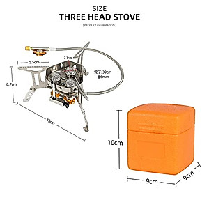 Joyeee Portable Gas Camping Stove, 20000 BTU of Power Mini Lightweight Folding Temperature Control 3-Burner Stove, Stable Support, Fishing Hiking Stove, Outdoor Cooking & Hiking Picnic BBQ Cooker