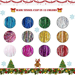 Clip In Hair Tinsel Hair Tinsel 12 Colors 24 Inch 3600 Strands Hair Tinsel Strands, Fairy Hair Tinsel Heat Resistant Safe Hair Glitter Tinsel Hair Extensions