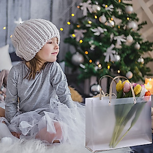 ywbag Clear Gift Bags With Handles, Reusable White Frosted Plastic Bags for Gifts Bags, Boutiques Bags, Parties Bags, Events Bags 10.2" x13" x4" 10 Pcs