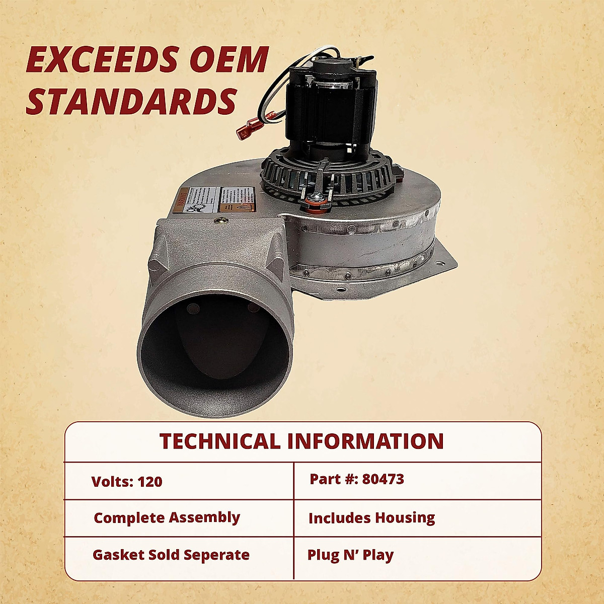 Us Stove 80473 Combustion Exhaust Blower Motor Fan for US Stove 5520, King Ashley 5500 5500M 5500XL 5500XLT 5502M 5510 Pellet Stoves, American Harvest 6037 6039 6039hf 6039i 6041 6041i with Housing