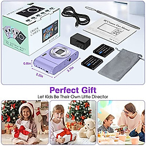 Digital Camera, Nsoela 4K FHD 48MP Kids Camera with 32 GB Card, Compact Point and Shoot Camera, 2.8" LCD Screen,16X Digital Zoom, Portable Mini Kids Camera for Teens,Students,Children (Purple)