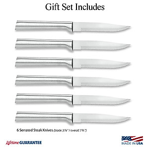 Rada Cutlery Serrated Steak Knife Set – Stainless Steel Knives With Aluminum Handles, Set of 6