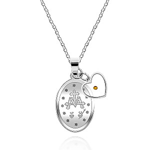 NA Oval Virgin Mary Mustard Seed Christian Pendant Religion Necklace for Women, Stainless Steel Prayer Faith Jewelry (White)