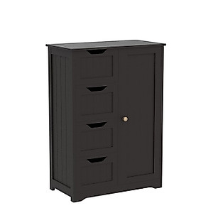 Yaheetech Wooden Bathroom Floor Cabinet, Side Storage Organizer Cabinet with 4 Drawers and 1 Cupboard, Freestanding Entryway Storage Unit Console Table, Home Decor Furniture, Brown