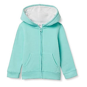 Amazon Essentials Girls' Fleece Zip-Up Hoodie Sweatshirt, Aqua Blue, Medium