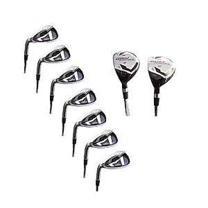 AGXGOLF Men's Left Hand Senior Flex, Extra-Tall +1.5 Inch Length Wide Sole Irons Set (9 Clubs): 3 & 4 Hybrid Irons + 5, 6, 7, 8 & 9 Irons + Wide Sole Pitching Wedge + Bonus Sand Wedge; USA Bilt!