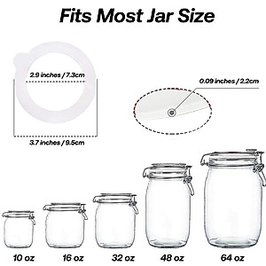Silicone Replacement Gasket, Airtight Rubber Seals Rings for Mason Jar Lids, Leak-Proof Canning Silicone Fitting Seals for Glass Clip Top Jars (White, 10pcs)