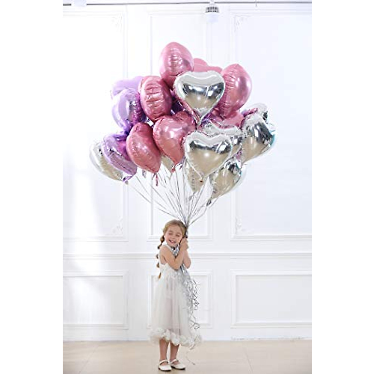 30 pcs Heart Balloons 18" Foil Love Balloons Mylar Balloons Silver heart balloons Valentines Day Decorations Balloons for Valentines Day Propose Marriage Wedding Party Wedding