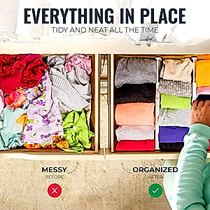 RAPTUROUS Adjustable Drawer Dividers 6 Pack, 5" Tall, 13-22" Long, Deep Dresser Drawer Divider for Bedroom, Closet, Kitchen, Nursery Organization, Strong & Sturdy Hold, Soft Foam Edges（White）