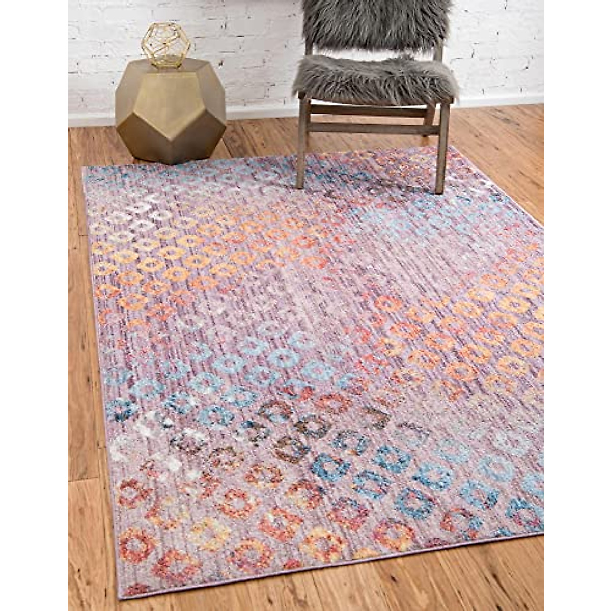 Unique Loom Rainbow Collection Geometric Abstract Modern Watercolor Lilac Area Rug (7' 0 x 10' 0)