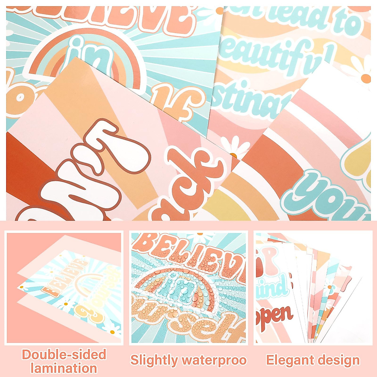 ZOIIWA 12 Retro Groovy Classroom Decorations Posters Groovy Hippie Bulletin Board Set Back to School Retro Growth Mindset Poster for Kids Classroom Homeschool Kindergarten Wall Art Unframed (8×10)