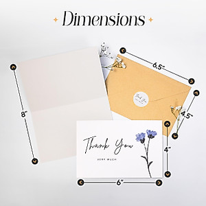 120 Pack Thank You Cards with Envelopes & Stickers - Minimalistic Floral Design 4x6 Blank Thank You Cards Bulk Box Set - Large Thank You Notes for Wedding, Small Business, Baby & Bridal Shower (Floral White)