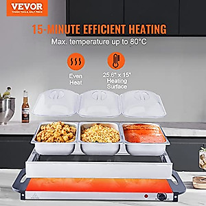 VEVOR Food Buffet, Warming Trays with Temp Control Portable Stainless Steel 7.5 Quart Chafing Dish Set, Hot Plate Perfect for Parties, Catering, Holidays, ETL, 25.6" x 15", Silver