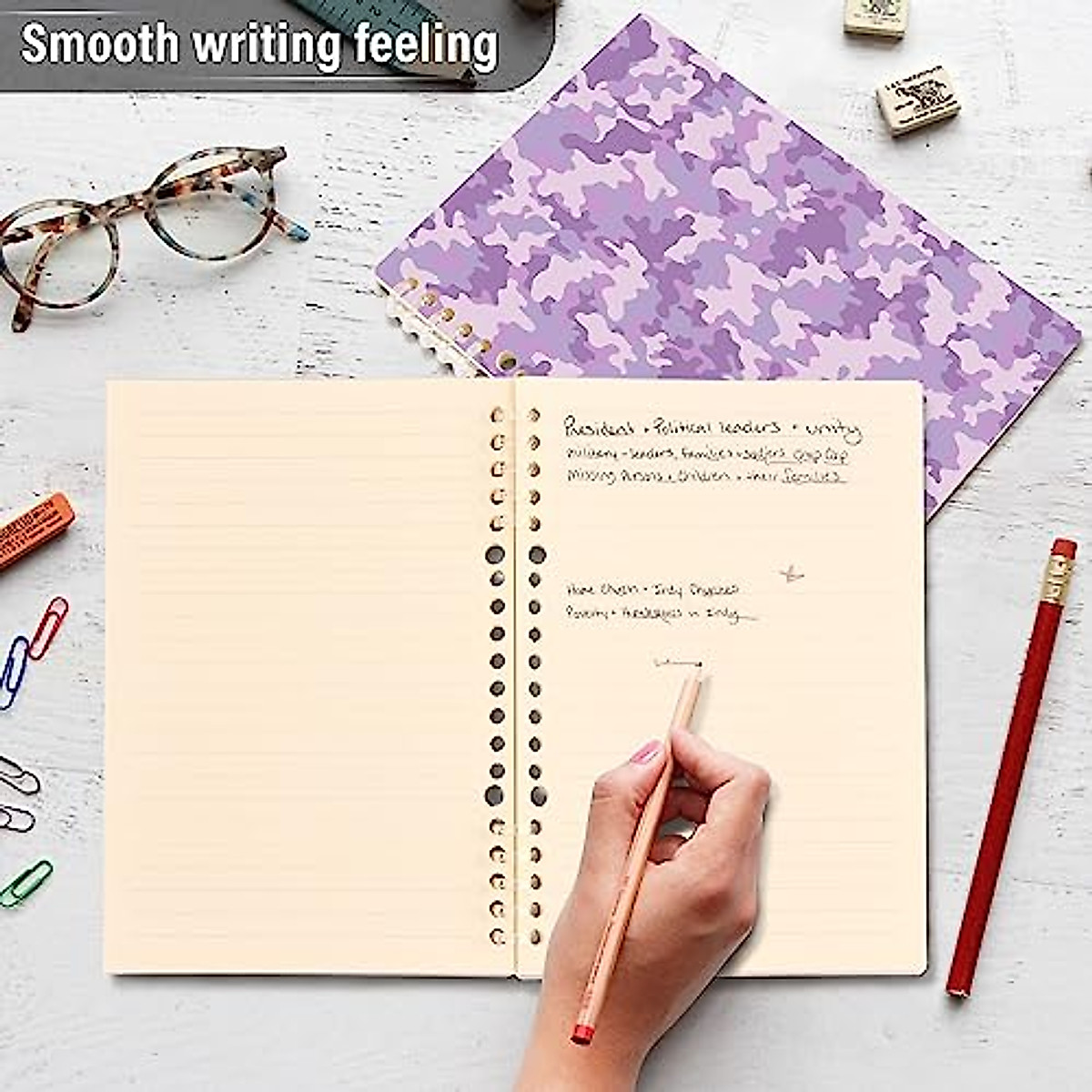 Coikll Digital Camouflage Purple Spiral Notebook Detachable Ruled Wirebound Paper Durable Spiral Binding Note Book for Work, Writing, Journaling-60 Sheets