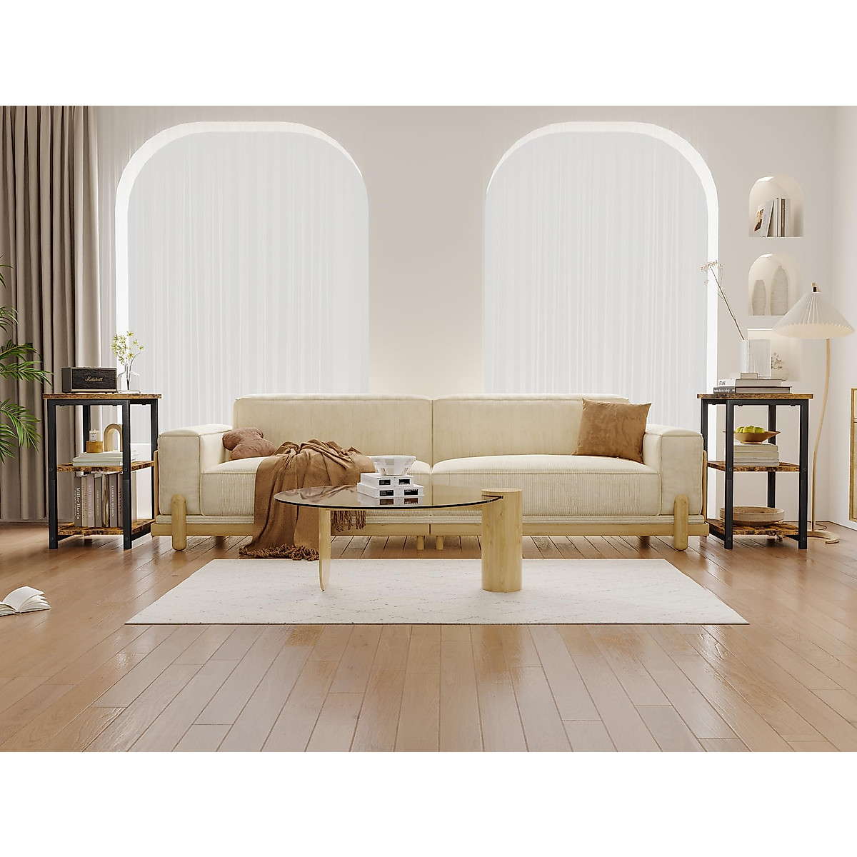 Fixwal Side Table Set of 2, 3-Tier Small End Table, Sofa Table Nightstand for Living Room, Bedroom, Office, Rustic Brown and Black