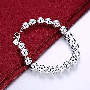 PMANY [Mother's Day Special] 925 Sterling Silver Plated Round Beads Chain Bracelet Bangle (10mm)