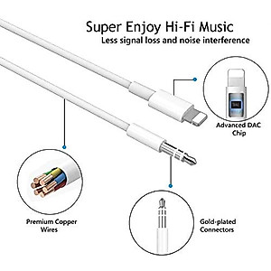 iPhone Aux Cord for Car, Apple MFi Certified Veetone Lightning to 3.5 mm Headphone Jack Adapter Male Aux Stereo Audio Cable Compatible with iPhone 13 13 Pro 12 11 SE 2020 XS XR X 8 7, 3.3FT White