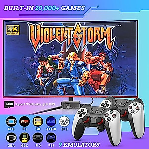 Wireless Retro Game Console, Equipped with 64G TF Card Plug and Play, Nostalgia Game Stick 4K 20000+ Games Built-in, 9 Classic Emulators, with Dual 2.4G Upgraded Wireless Controllers, White