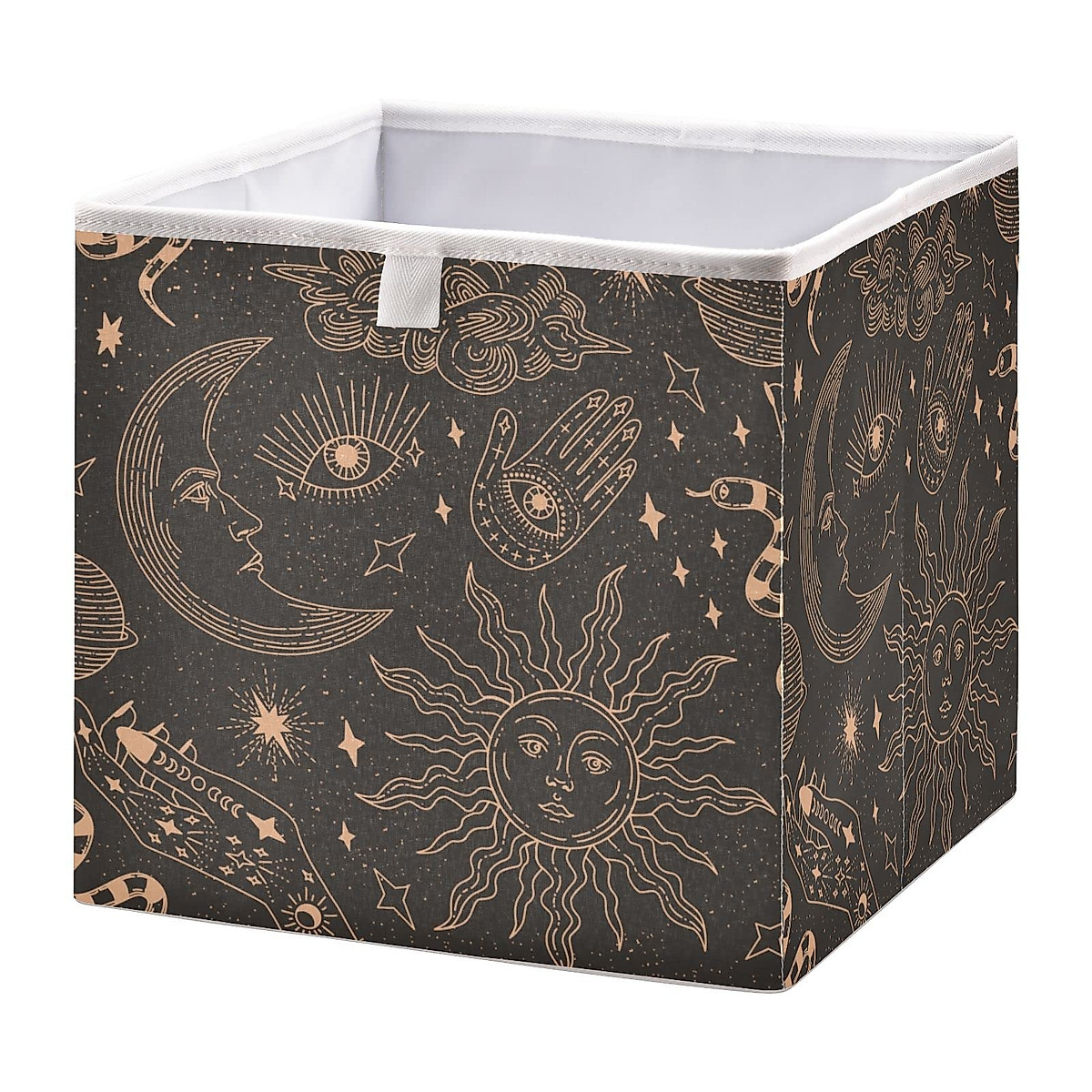 Vnurnrn Fabric Cube Collapsible Storage Cube Boho Celestial Snake Print, Storage Bins with Support Board, Foldable Basket for Shelf Closet Cabinet 11.02×11.02×11.02 in