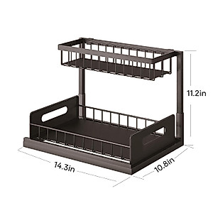Under Sink Cabinet Organizer 2 Tier Pull Out Cabinet Organizer Cabinet Storage Shelf Multi-purpose Storage Shelf for Bathroom Kitchen (Black)