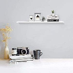 Long Floating Shelf 36 Inch White Floating Shelf for Wall Set of 2, Durable Natural Wood Oak Floating Shelf for Bedroom Kitchen, Easy Assembly, Classic Design, White, 36 *6 *0.8 (Not for Drywall))