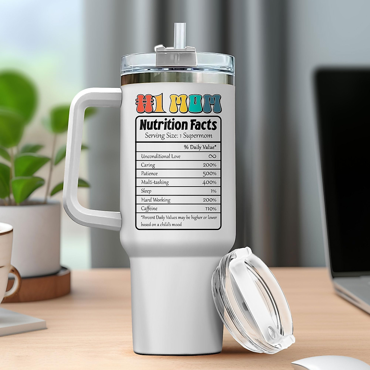 Mama Bear Nutrition Facts, Yellow Cups Insulated Steel Green Orange Mom Momma Lime Sage Red Modern Simple Handle, Tumbler 40 Oz With Handle Lid And Straw, Mama Bear Gifts