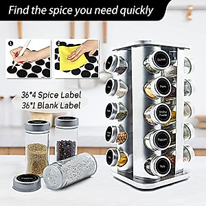 Brimeaws Revolving Spice Rack, Spice Rack Organizer for Cabinet, 20 Jar Rotating Seasoning Organizer Rack Tower Spinning Organizer with 180pcs Reusable Labels & Silicones Funnel for Kitchen